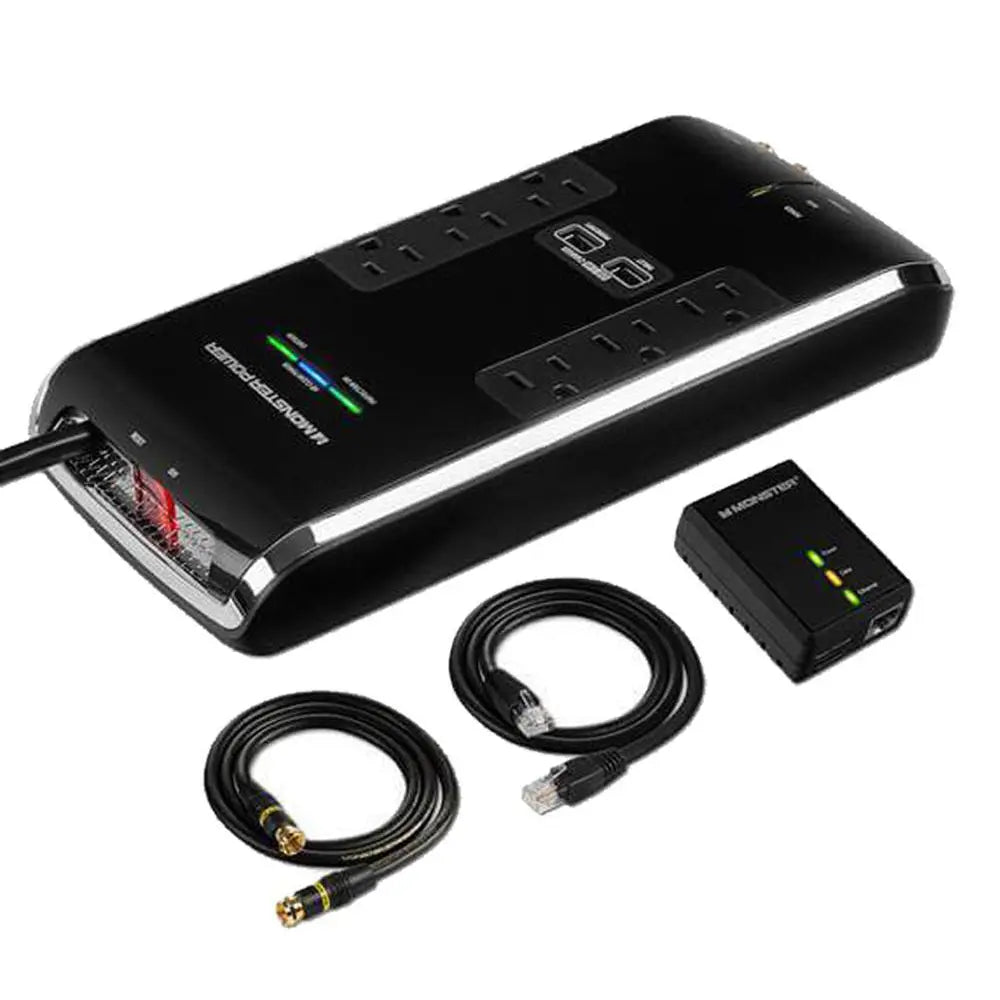 Monster Power 6 AC Outlets 2 USB 3.4Amp Ports and Coaxial In-Out Surge