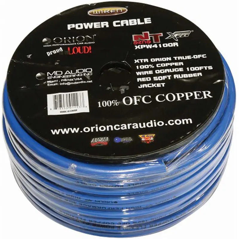 Orion XTR 100ft 4 Gauge 100% OFC Copper Power Ground Wire, Blue Soft R