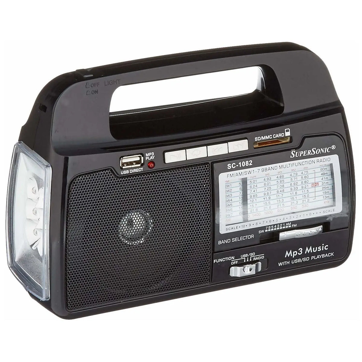 Supersonic SC1082 9 Band AM/FM/SW1-7 USB SD Torch Light Radio