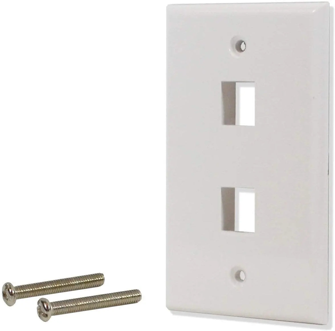 White 2 Port Hole Keystone Jack Flat Wall Plate